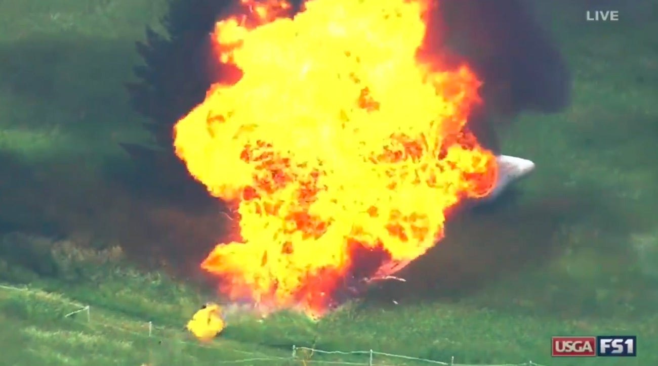 Blimp near U.S. Open crashes, catches fire