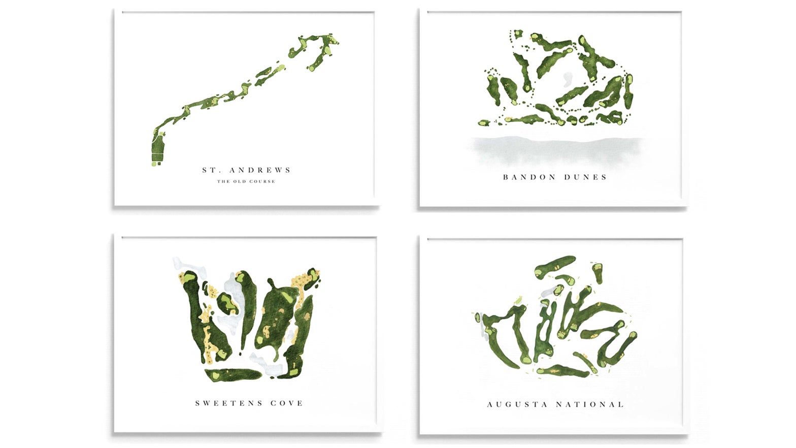 These watercolor-style prints of famous golf courses make perfect gifts