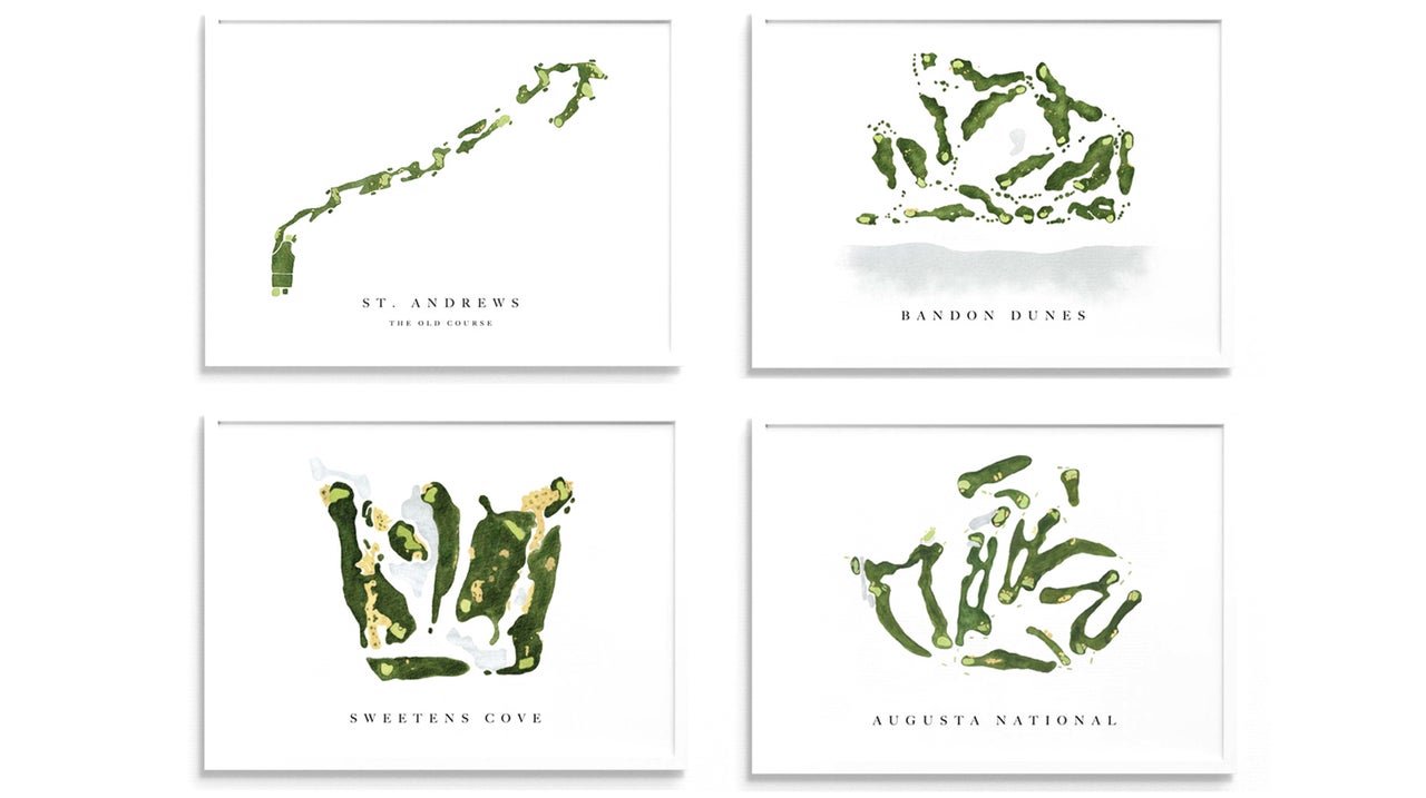 These watercolor-style prints of famous golf courses make perfect gifts
