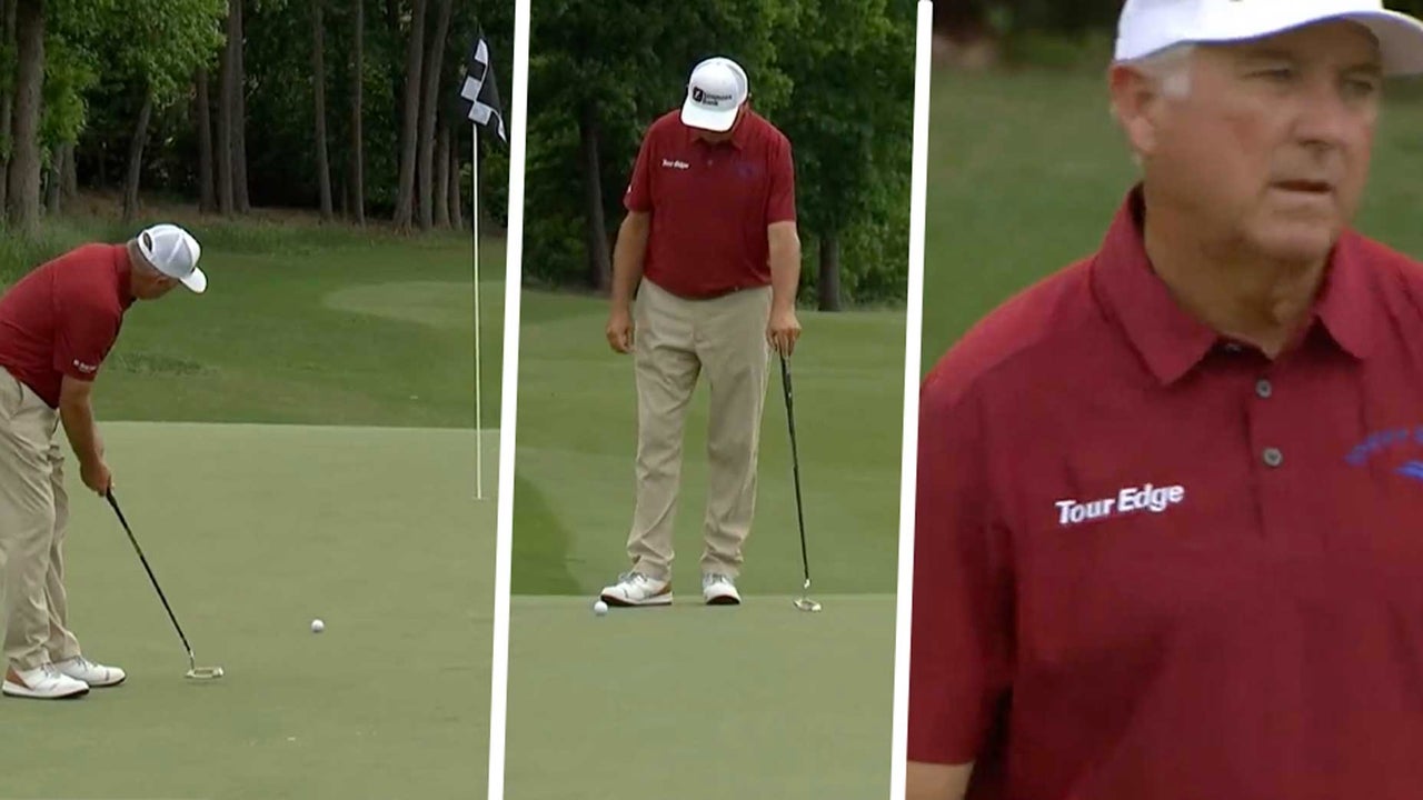 Tournament leader hits 20-foot putt that trickles 30 yards past the hole
