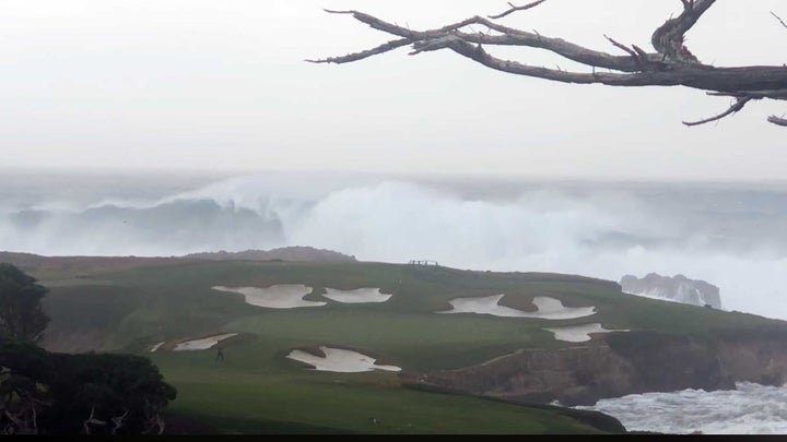 Massive waves behind Cypress Point's 16th hole show off nature's fury