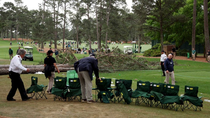 Towering trees fall during Masters at Augusta National, scattering patrons