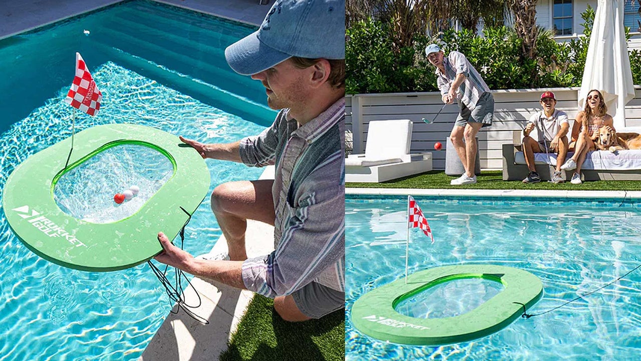 Practice chipping by the pool with this floating island game