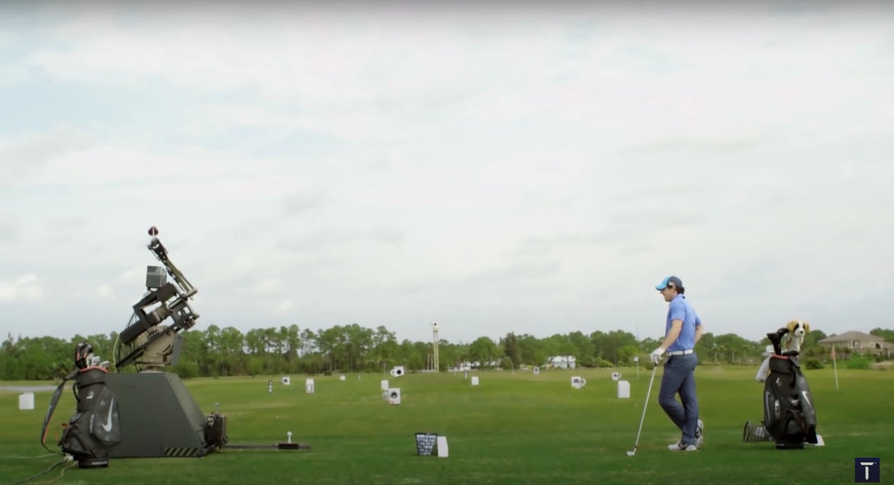 Hilarity ensues when Rory McIlroy battles a swing robot