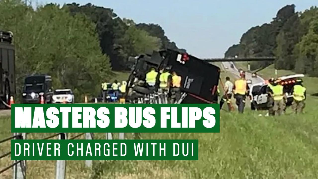 Masters tour bus flips, driver charged with DUI